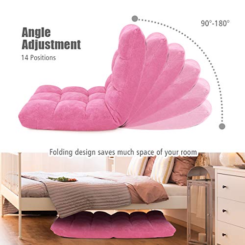 FANTASK 14-Position Floor Sofa, Folding Memory Foam Floor Chair w/Comfy Cushions & Study Steel Frame, Angle Adjustable Floor Couch Sofa , Floor Lounge Sofa for Reading Game Meditating(Pink)