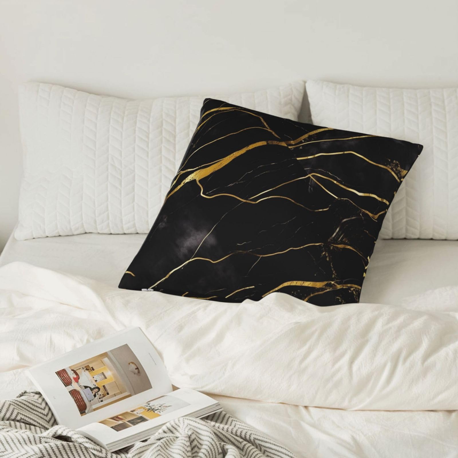 LZQPOEAS Decorative Throw Pillow Covers 22"x22" Square Pillow Covers for Sofa Black Gold Marble Texture Double Sided Throw Pillow Cases Soft Plush Decorative Cushion Cover for Living Room