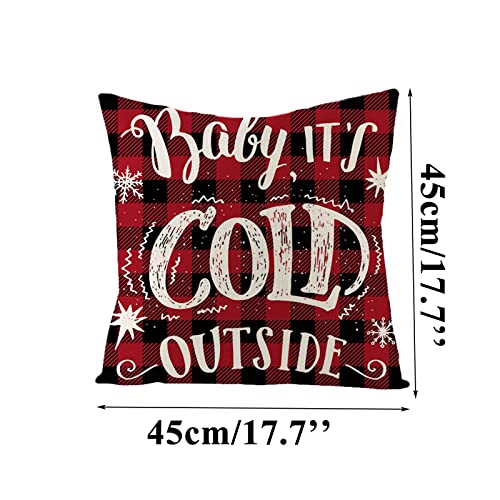 Scceatti Christmas Throw Pillow Covers 18x18 in Liene Square Farmhouse Pillow Cover with Zipper Plaid Textured Striped Boho Xmas New Pillowcases Protector for Couch Bed Living Room Decorations Gifts