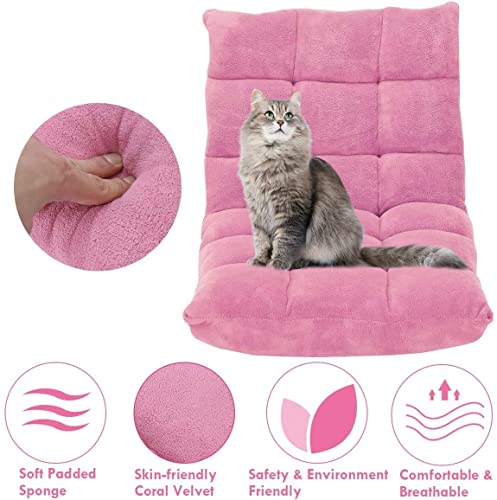 FANTASK 14-Position Floor Sofa, Folding Memory Foam Floor Chair w/Comfy Cushions & Study Steel Frame, Angle Adjustable Floor Couch Sofa , Floor Lounge Sofa for Reading Game Meditating(Pink)