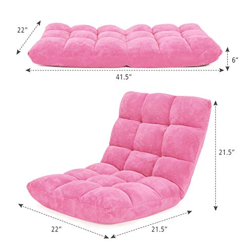 FANTASK 14-Position Floor Sofa, Folding Memory Foam Floor Chair w/Comfy Cushions & Study Steel Frame, Angle Adjustable Floor Couch Sofa , Floor Lounge Sofa for Reading Game Meditating(Pink)