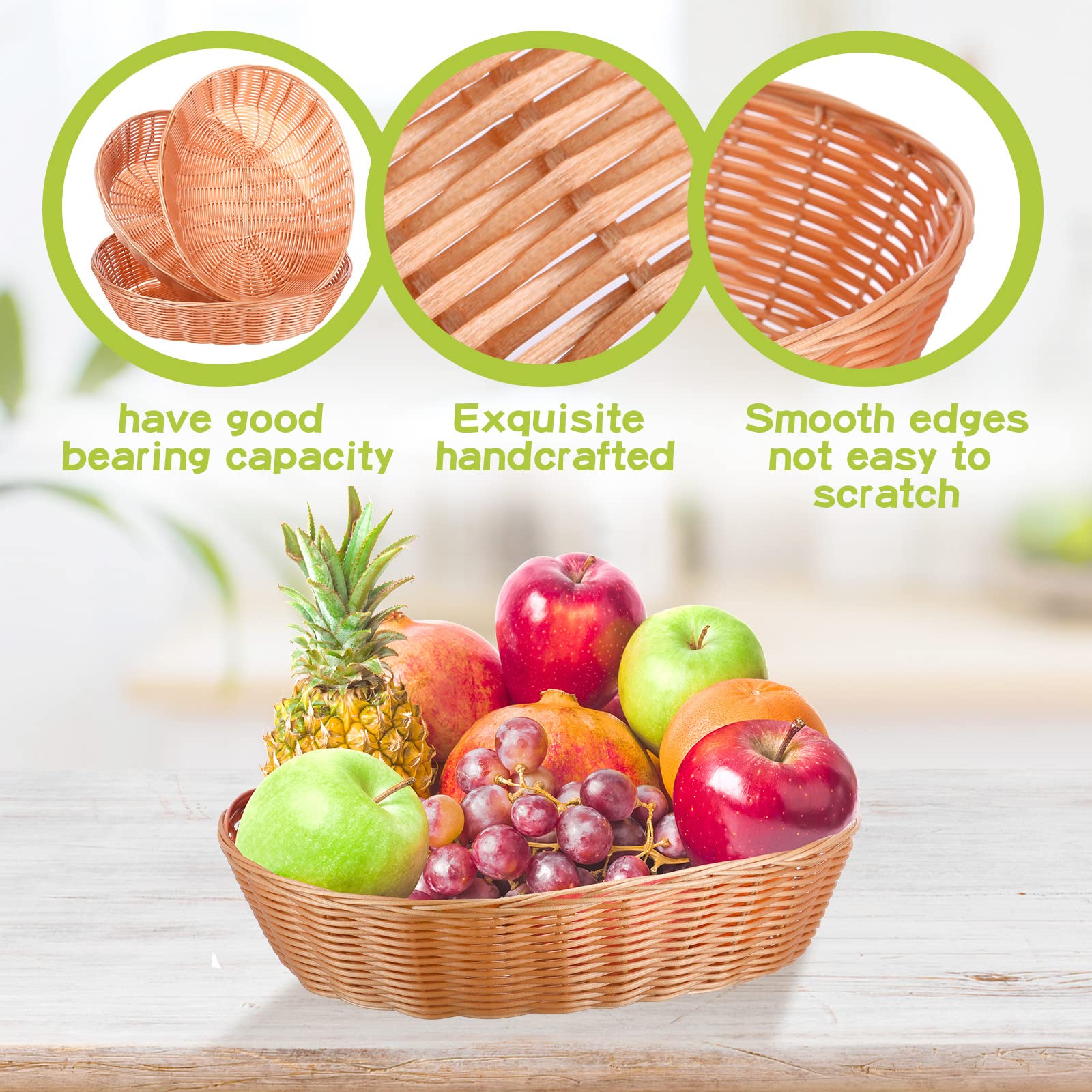 Mumufy 6 Pcs 12.6 x 9.5 x 3.2 Inches Plastic Bread Baskets for Serving Empty Oval Basket Bin Fruit Food Woven Baskets for Harvest Season Gifts Storage Kitchen Display Restaurant Tabletop
