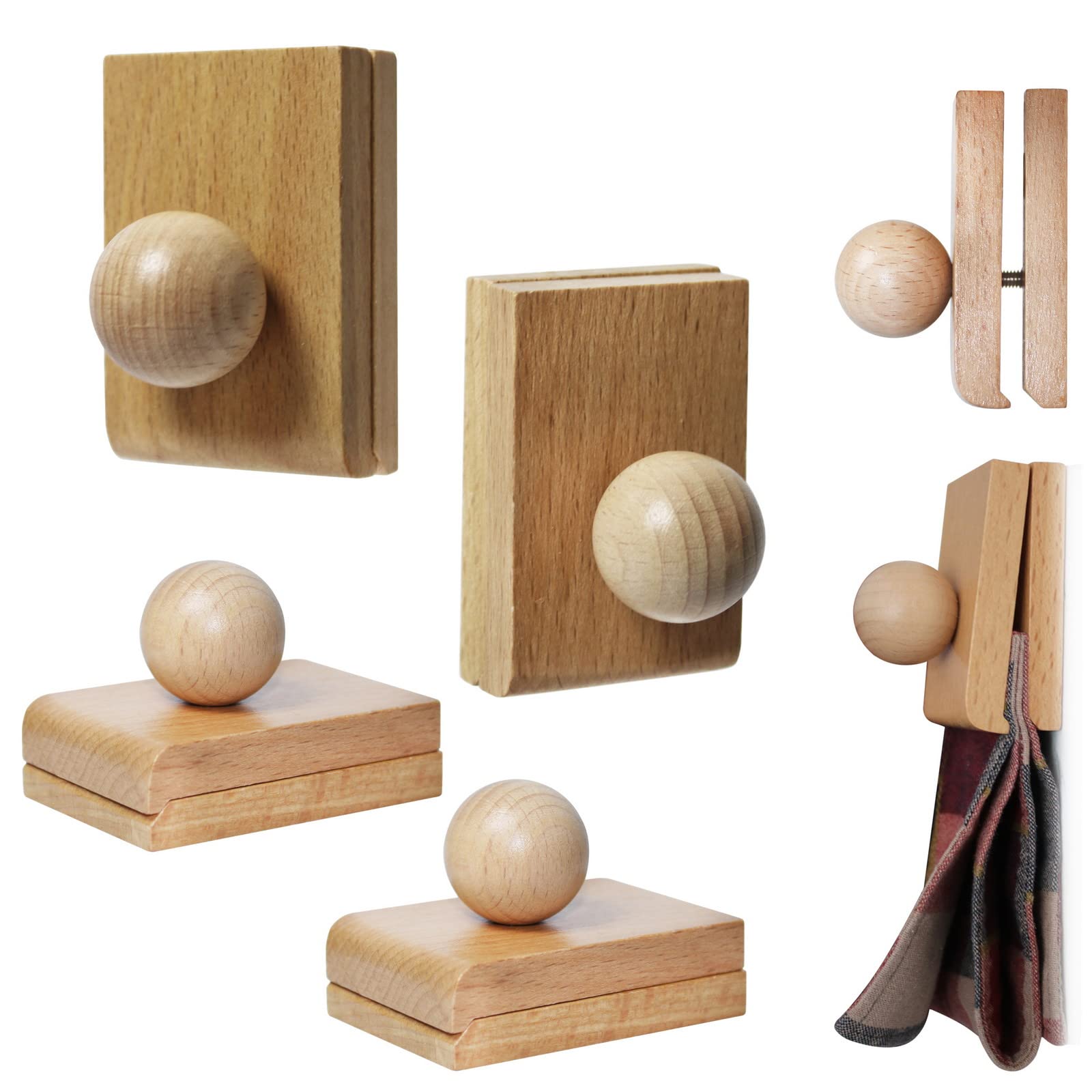 ANFU Wooden Clips for Hanging Tapestry, Clips for Display Quilt, Wood Wall Clip for Hanging Rugs Fabric use by Home Decor, Easy to Hang and Adjust (4, Beechwood)