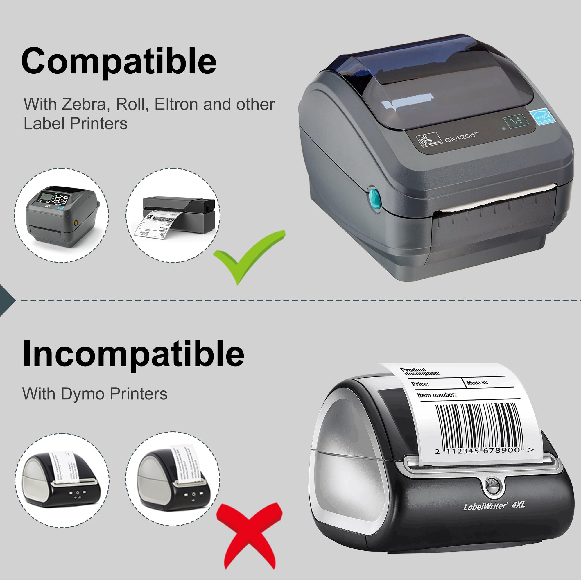 L LIKED 10 Rolls 4" x 6" Direct Blank Thermal Shipping Labels with 250 Labels/Roll - Compatible Zebra 2844 ZP-450 ZP-500 ZP-505