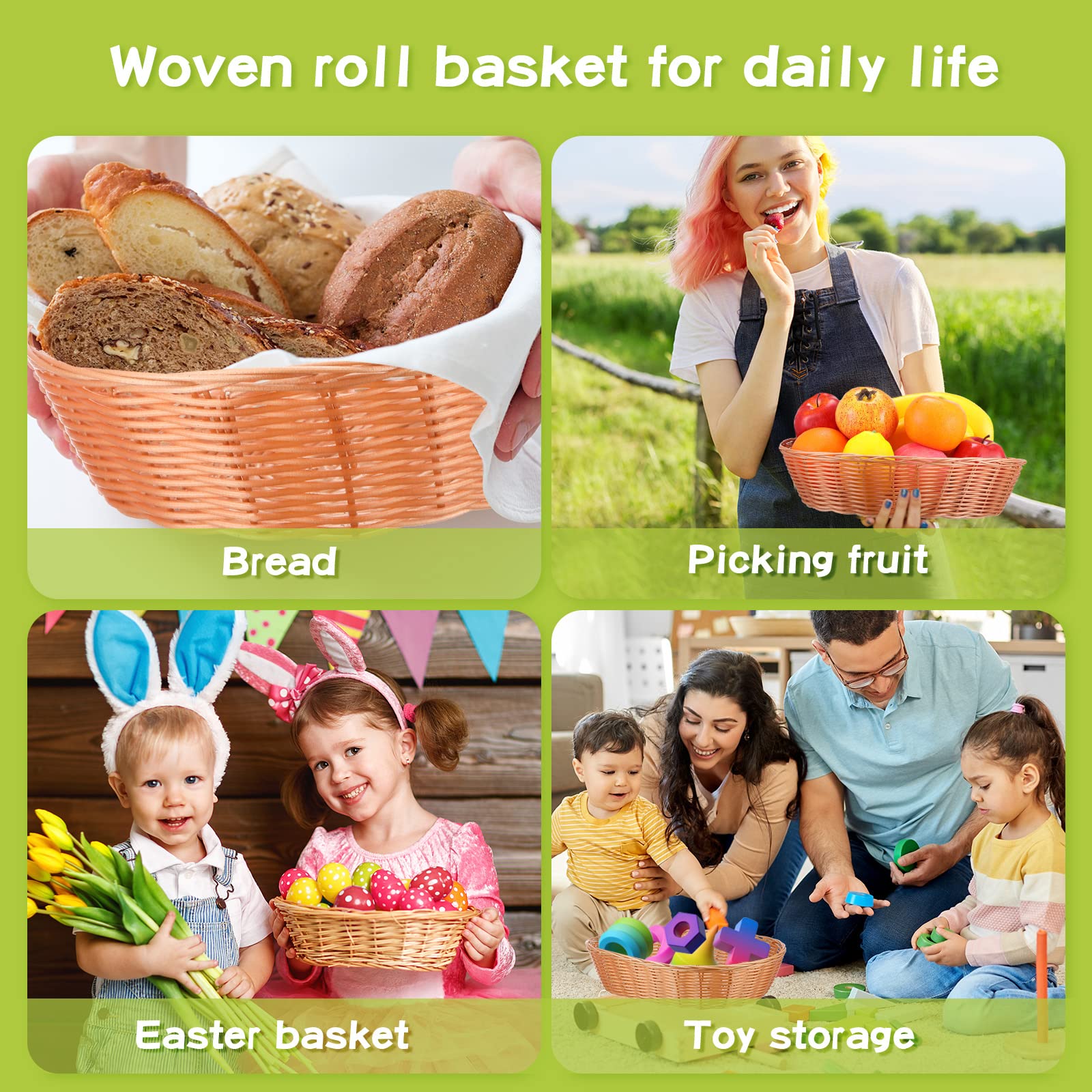 Mumufy 6 Pcs 12.6 x 9.5 x 3.2 Inches Plastic Bread Baskets for Serving Empty Oval Basket Bin Fruit Food Woven Baskets for Harvest Season Gifts Storage Kitchen Display Restaurant Tabletop