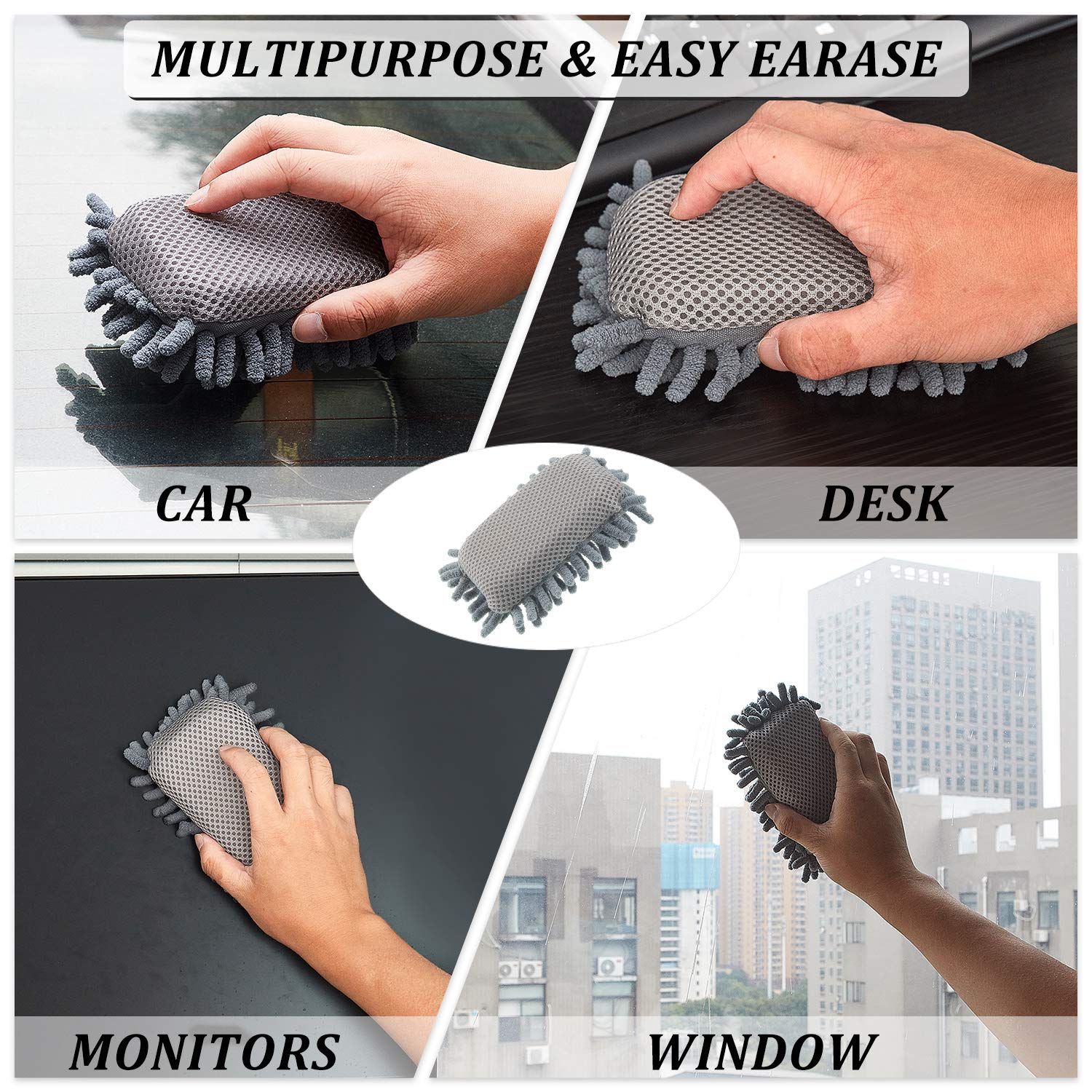 4 Pieces Microfiber Shag Whiteboard Eraser Washable Microfiber Shag Dry Erase Board Eraser for Markers, Chalk, Home, Classroom and Office (Gray, Blue and Pink)