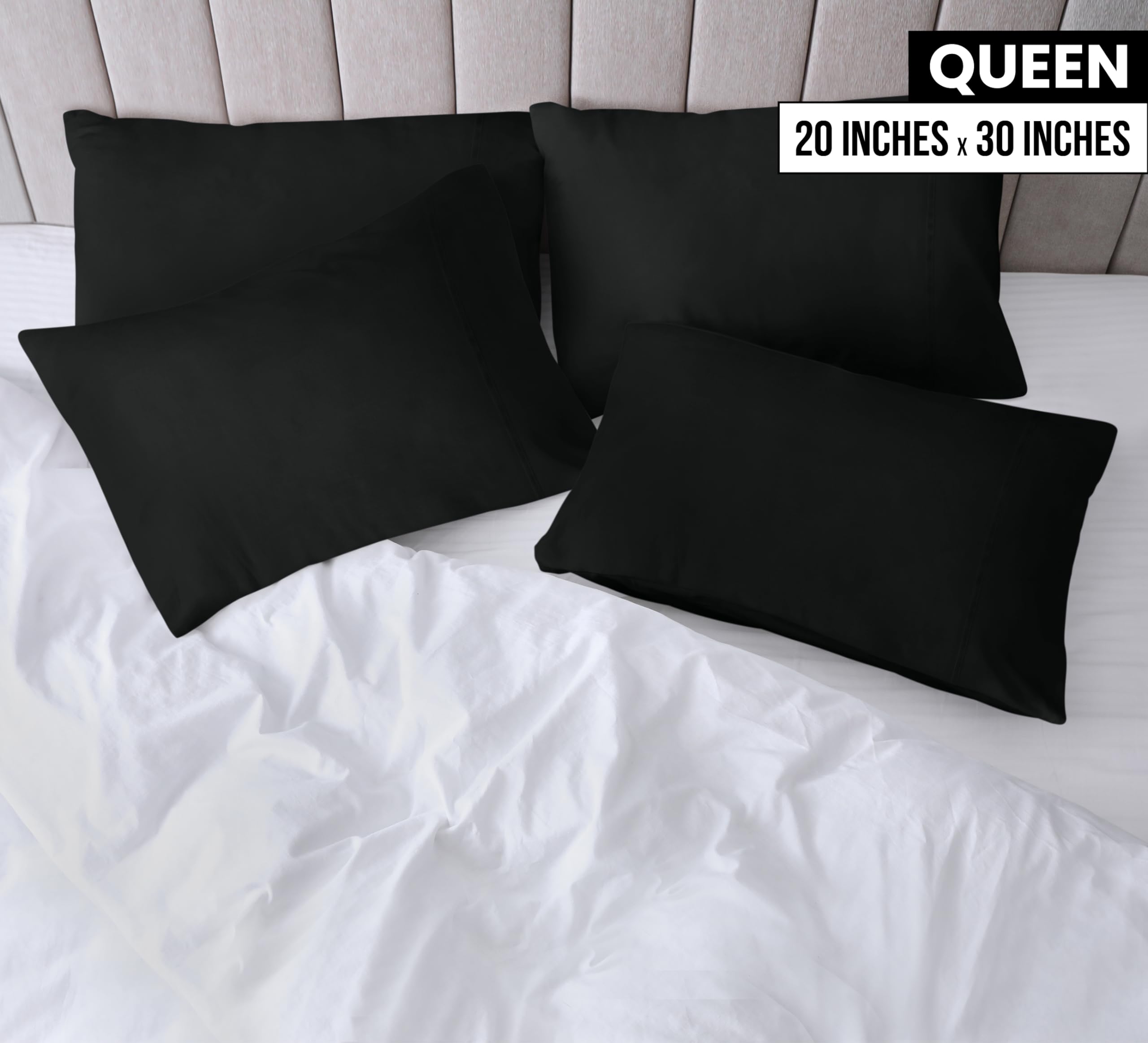 Utopia Bedding Queen Pillow Cases - Pack of 4 - Envelope Closure - Soft Brushed Microfiber Fabric - Shrinkage and Fade Resistant Pillow Covers Queen Size 20 X 30 Inches (Black)