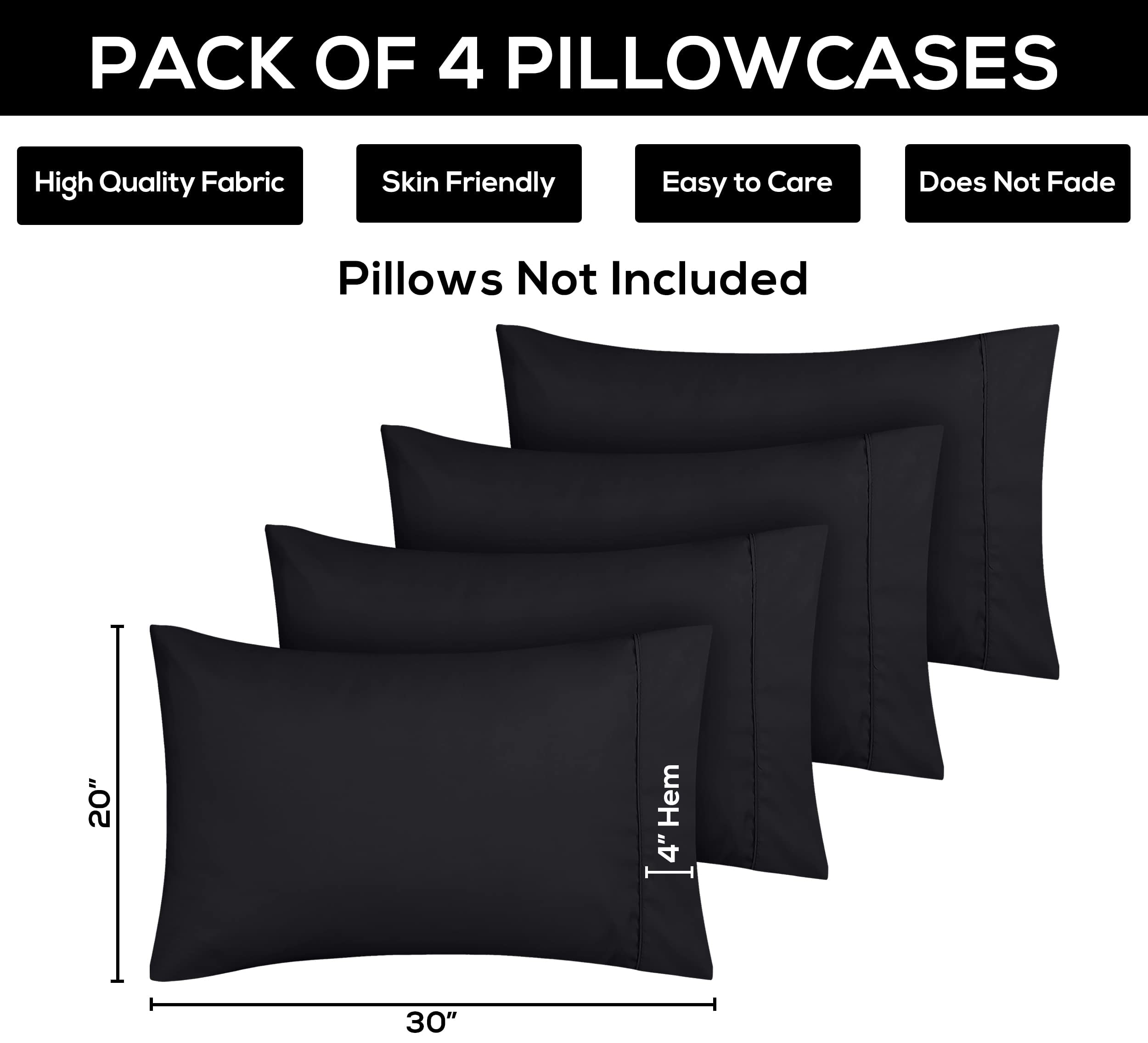 Utopia Bedding Queen Pillow Cases - Pack of 4 - Envelope Closure - Soft Brushed Microfiber Fabric - Shrinkage and Fade Resistant Pillow Covers Queen Size 20 X 30 Inches (Black)