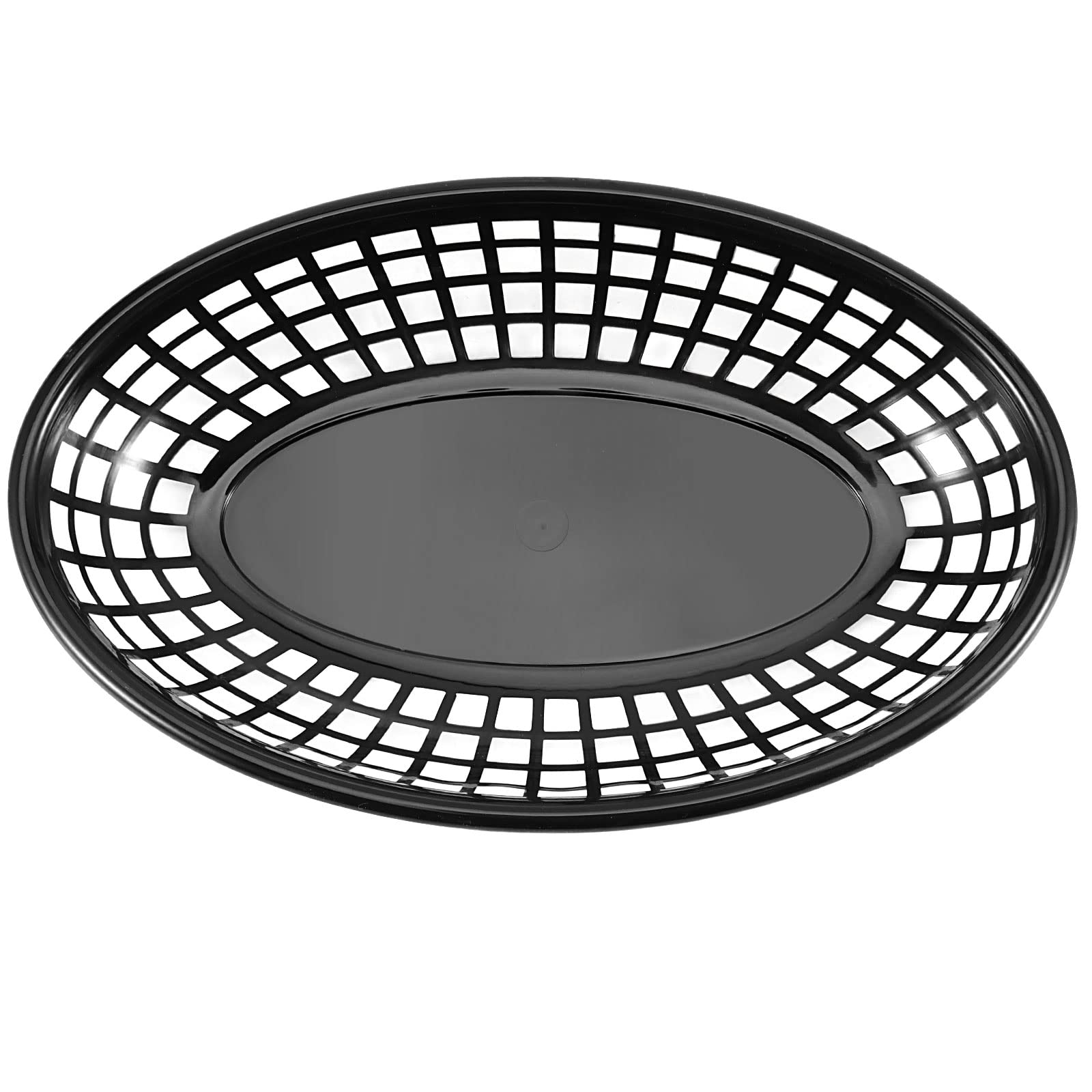 JAPCHET 60 Pack 9.4 x 6.1 Inch Black Fast Food Baskets, Oval Plastic Fast Food Serving Basket, Restaurant Serving Baskets for Burgers, Deli, Sandwiches, Fries, Easy Clean