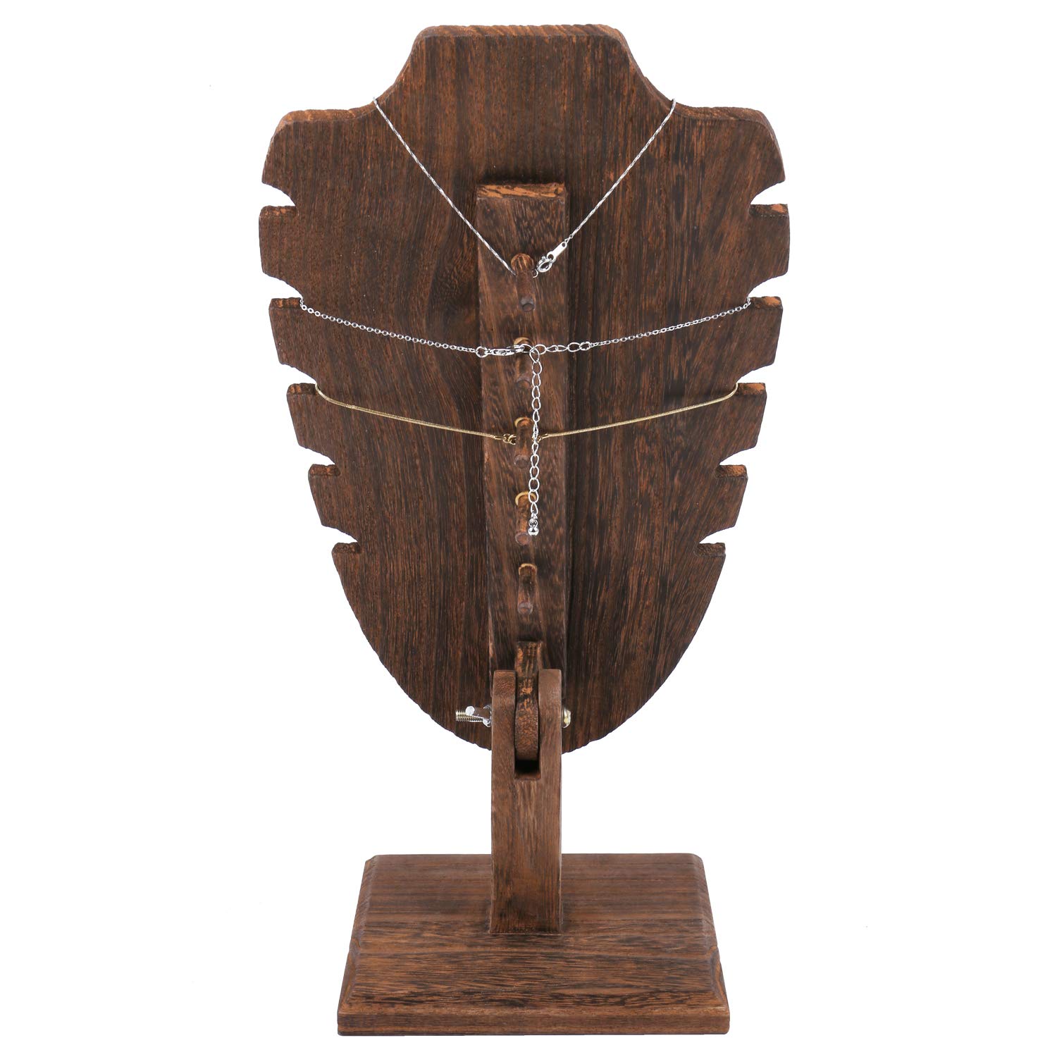 MOOCA Wooden Freestanding Necklace Easel Display Stand - Adjustable Slope Jewelry Showcase Holder for 6 Necklaces, Brown Color