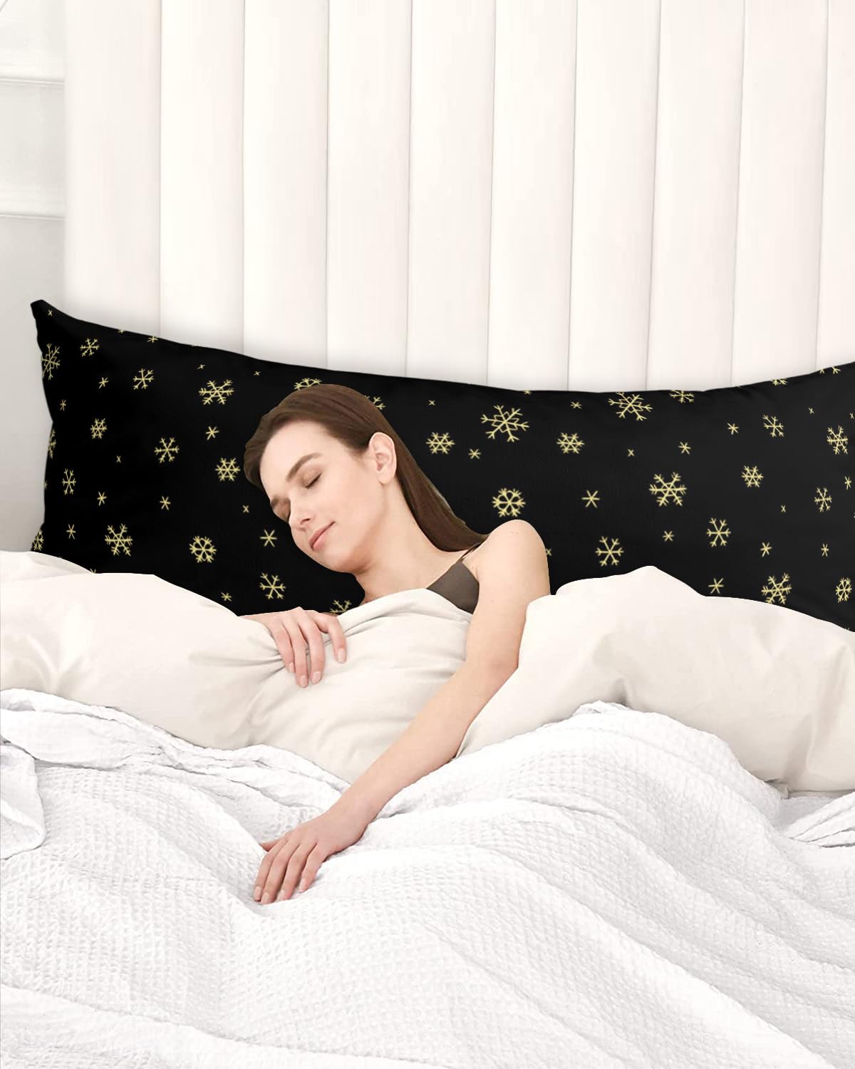 Edwiinsa Golden Snowflake Body Pillow Covers 20x54 Side Sleeper Pillow, Plush Soft Comfort for Hair/Skin Cooling Pillowcases with Envelop Closure Throw Covers Merry Christmas Winter Black