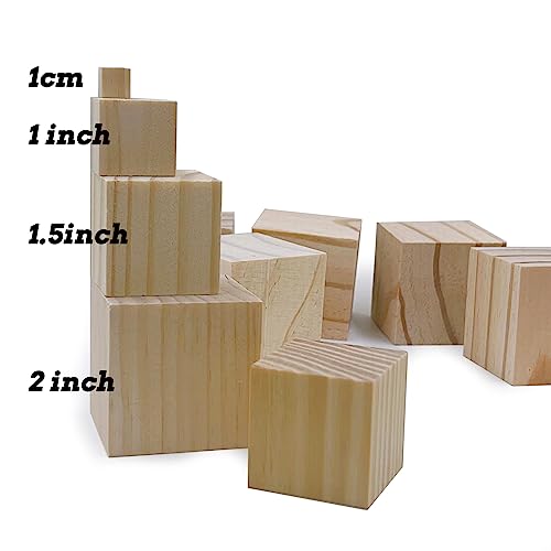 Wood Blocks for Crafts, 1.5 inch Unfinished Wood Cubes, 15 Pcs Natural Wooden Blocks, Wood Square Blocks, Wooden Cubes for Arts and DIY Projects, Puzzle Making