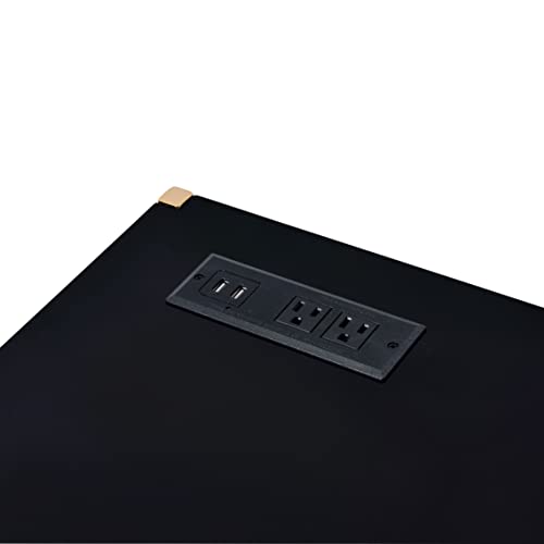 Knocbel 42in Contemporary Writing Desk with USB Port, Home Office Workstation Computer Desk Dressing Table wih Metal Base, High Gloss Finish (Black and Gold)