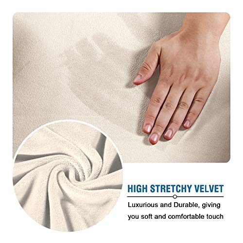 H.VERSAILTEX Modern Velvet Plush 4 Piece High Stretch Sofa Slipcover Sofa Cover Furniture Protector Form Fit Luxury Thick Velvet Sofa Cover for 3 Cushion Couch, Machine Washable (Sofa,Ivory)