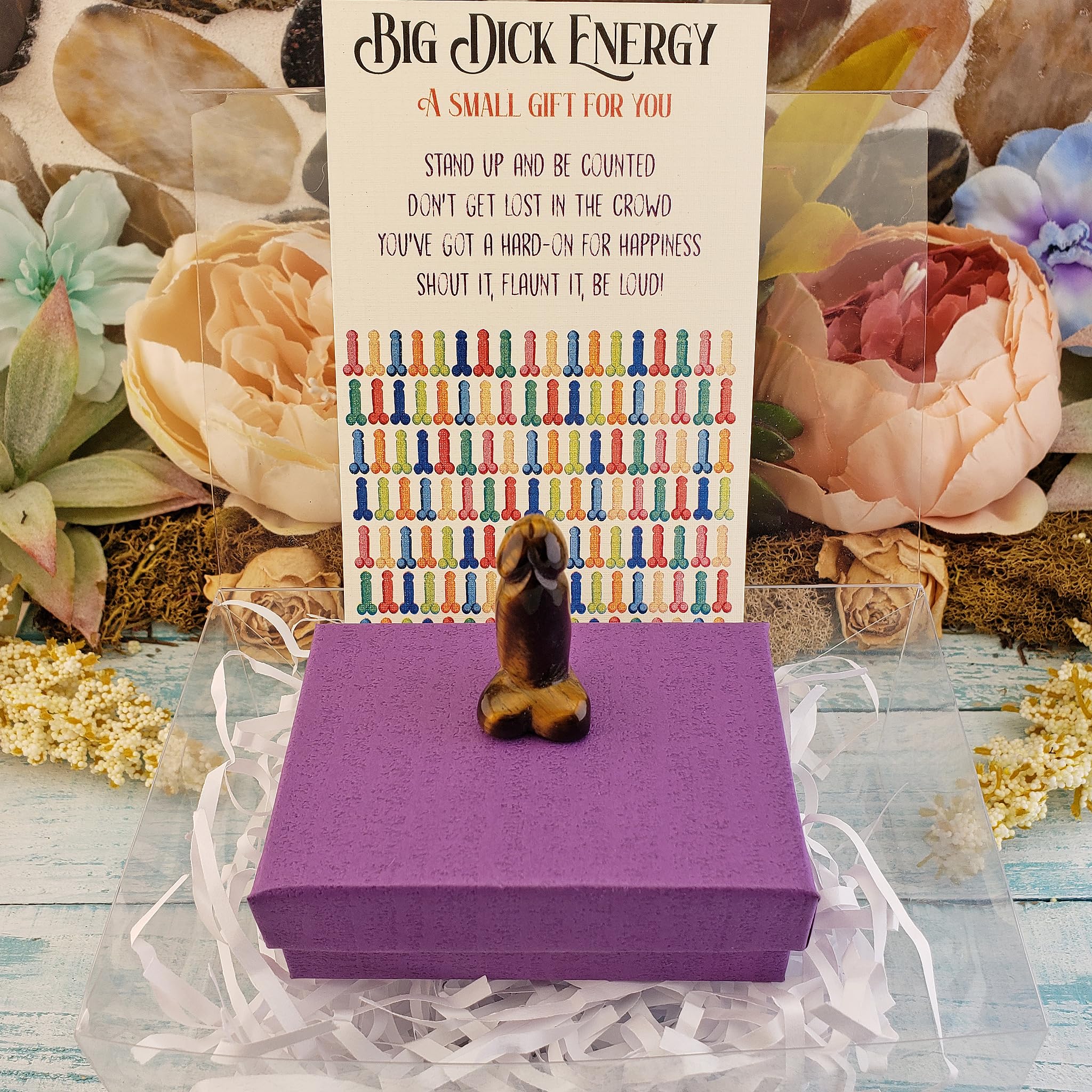 Big Dick Energy - Tigers Eye Crystal Penis Power Totem Gift Box (Small (1.4 Inch Long))