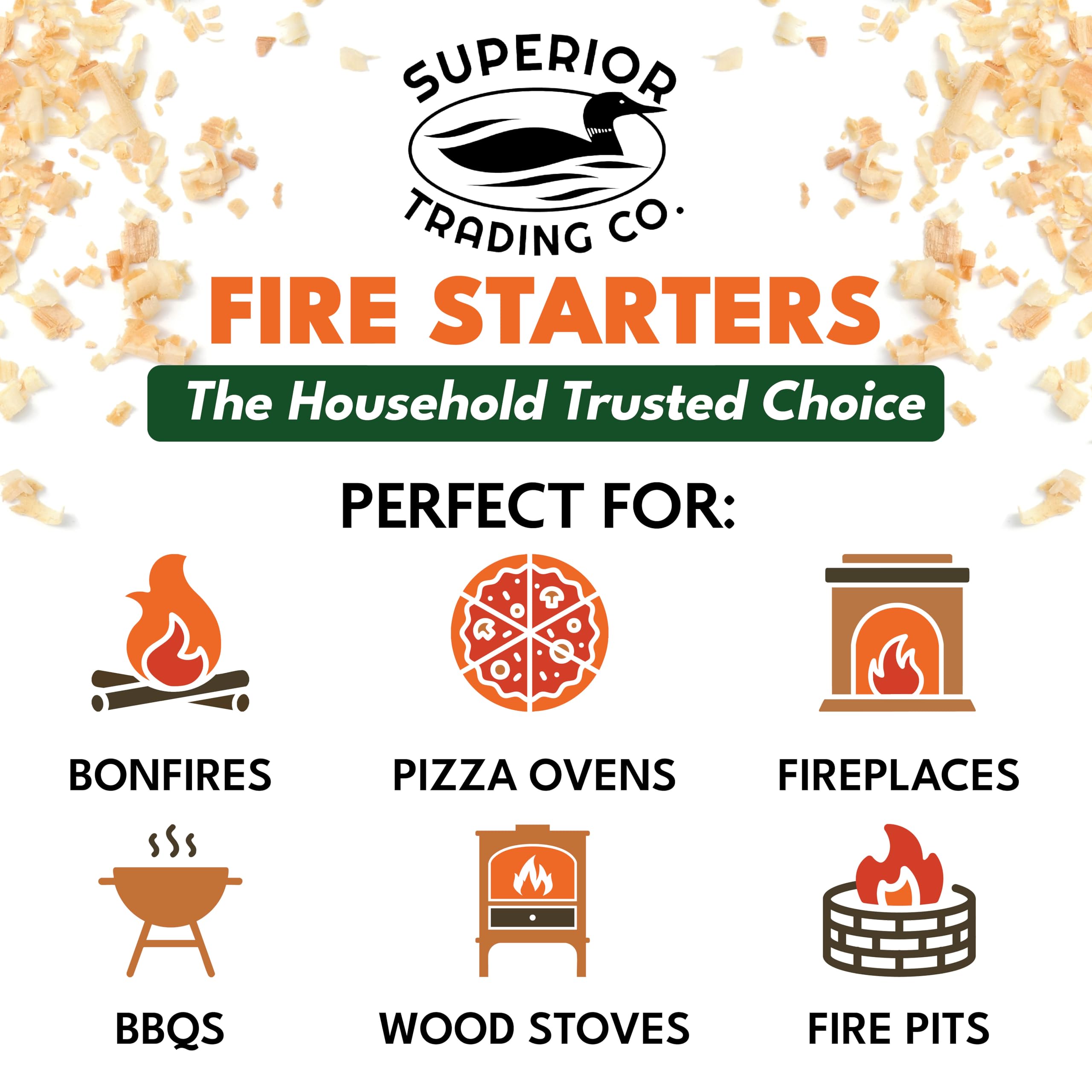 Superior Trading Co. All Natural Fire Starter 10-15 Minute Burn for BBQ, Campfire, Charcoal, Pit, Wood & Pellet Stove, 50 Extra Large Pods, Waterproof for Indoor/Outdoor Fire Starter, Brown