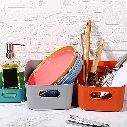 Uiifan 18 Pcs Plastic Storage Bins Small Storage Basket Pantry Baskets Containers Bathroom Baskets for Organizing Organizer with Handles for Kitchen Cupboard Box