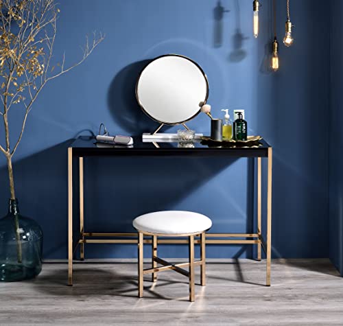 Knocbel 42in Contemporary Writing Desk with USB Port, Home Office Workstation Computer Desk Dressing Table wih Metal Base, High Gloss Finish (Black and Gold)
