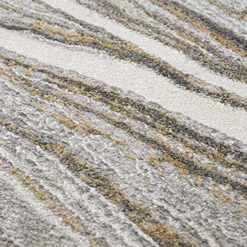 Hauteloom Liverpool Modern Abstract Bedroom Living Room Area Rug - Marble Swirl Pattern - Contemporary Bohemian Farmhouse - Light Grey, Dark Grey, Yellow - 5'3" x 7'