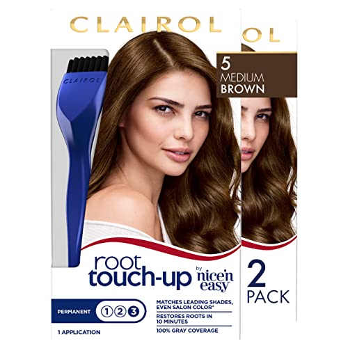 Clairol Root Touch-Up by Nice'n Easy Permanent Hair Dye, 5 Medium Brown Hair Color,(Pack of 2)