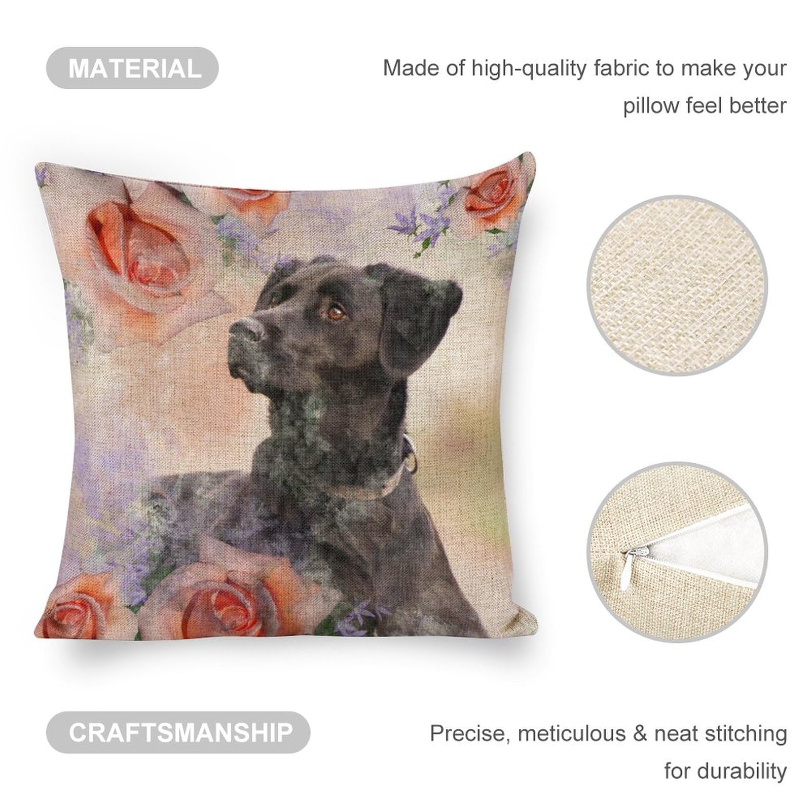 Dog Black Lab Labrador Throw Pillow Covers 18X18 Pillow Cushion Cases, Modern Decorative Square Pillowcases for Sofa Couch Bedroom Living Room Car