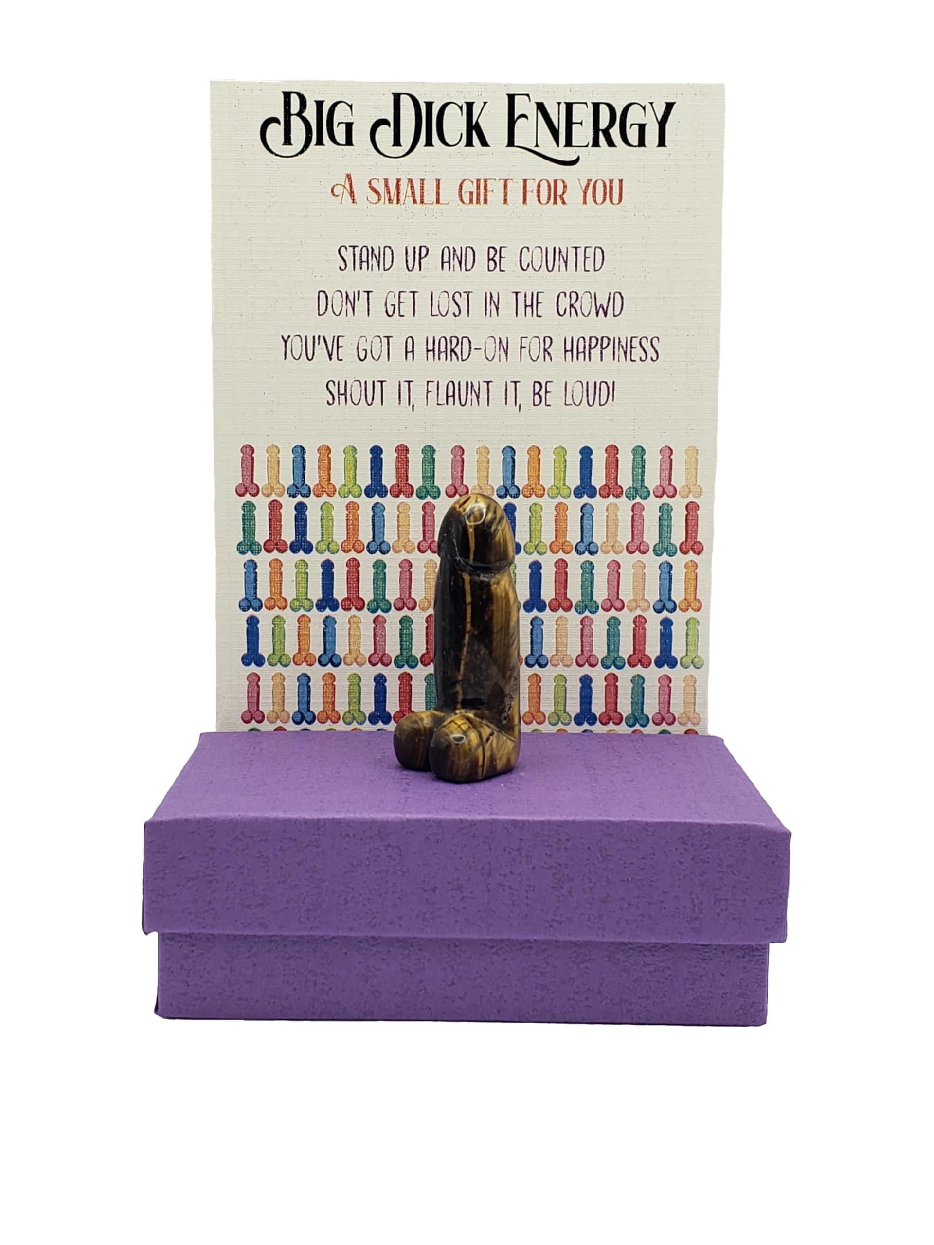 Big Dick Energy - Tigers Eye Crystal Penis Power Totem Gift Box (Small (1.4 Inch Long))