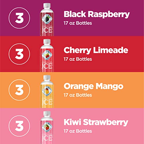 Sparkling Ice Purple Variety Pack, Flavored Sparkling Water, Zero Sugar, with Vitamins and Antioxidants, 17 fl oz, 12 count (Black Raspberry, Cherry Limeade, Orange Mango, Kiwi Strawberry)