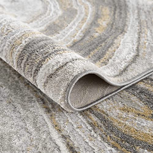 Hauteloom Liverpool Modern Abstract Bedroom Living Room Area Rug - Marble Swirl Pattern - Contemporary Bohemian Farmhouse - Light Grey, Dark Grey, Yellow - 5'3" x 7'