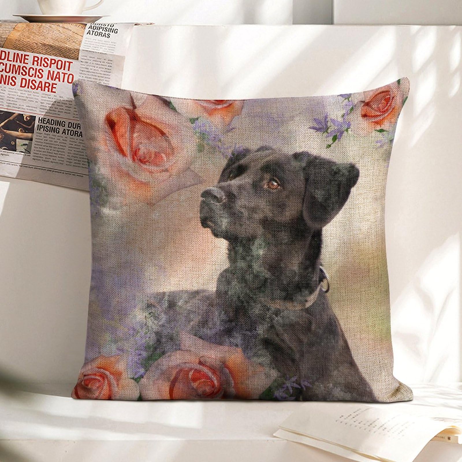 Dog Black Lab Labrador Throw Pillow Covers 18X18 Pillow Cushion Cases, Modern Decorative Square Pillowcases for Sofa Couch Bedroom Living Room Car