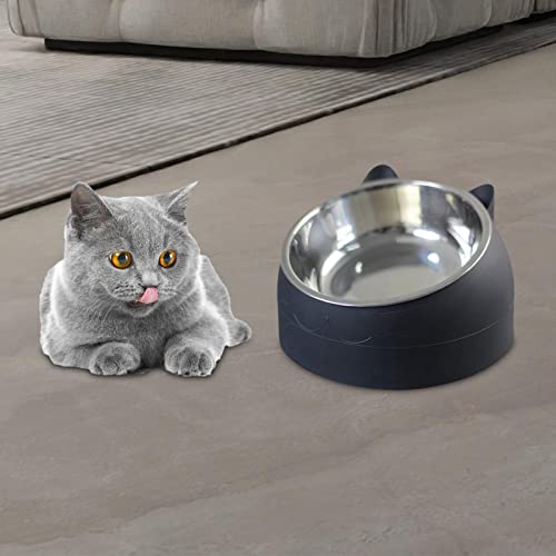 Baoblaze 2X Metal Raised Puppy Cat Dog Bowls Tilted Elevated Water Food Feeder Small Dogs Cats Pet Feeder , Blue Black