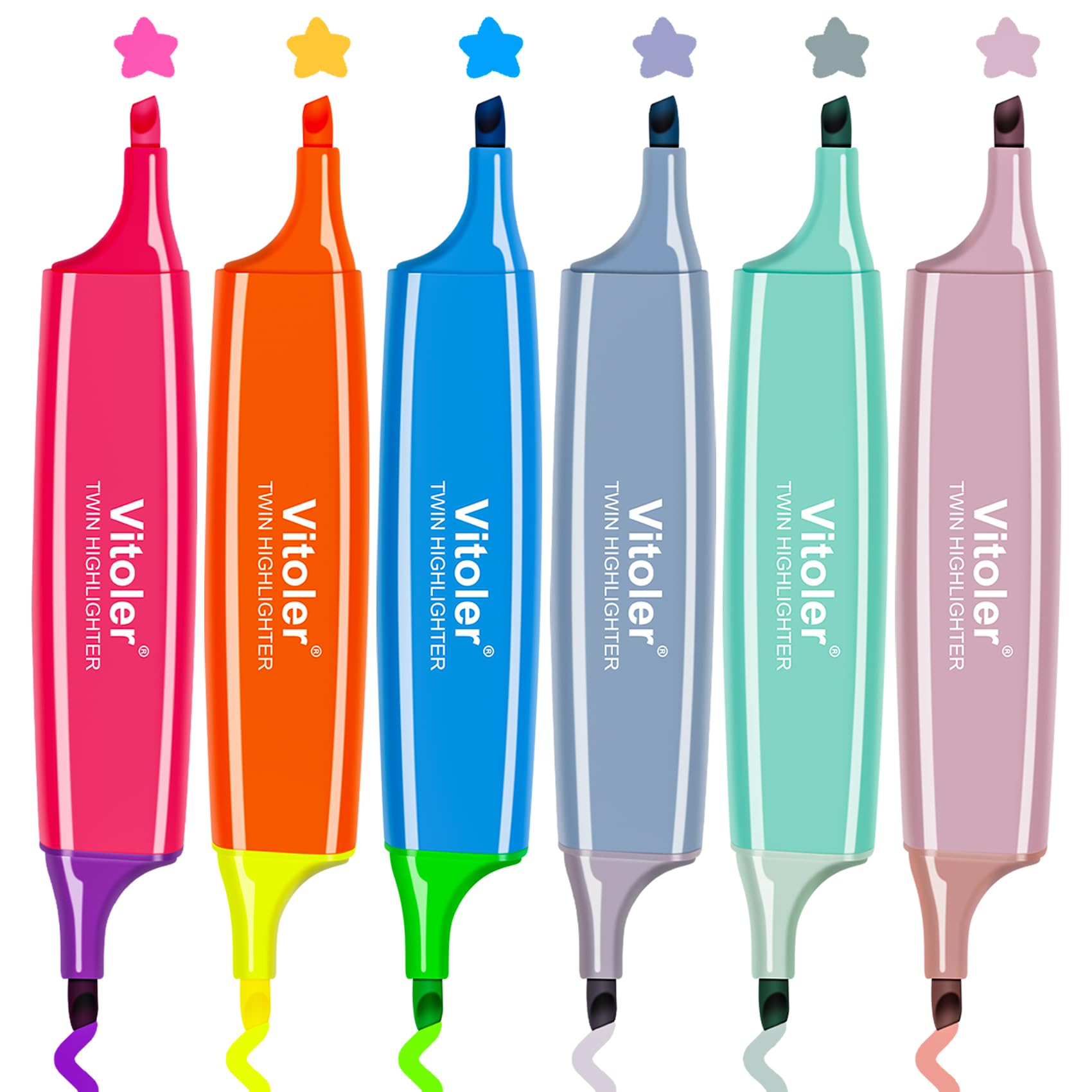 Vitoler Highlighters Assorted Colors,Bible Highlighters,6 Pcs,12 Colors,Dual Tips,No Bleed,Aesthetic Highlighters,Marker Pens for Adults Kids School Office Supplies