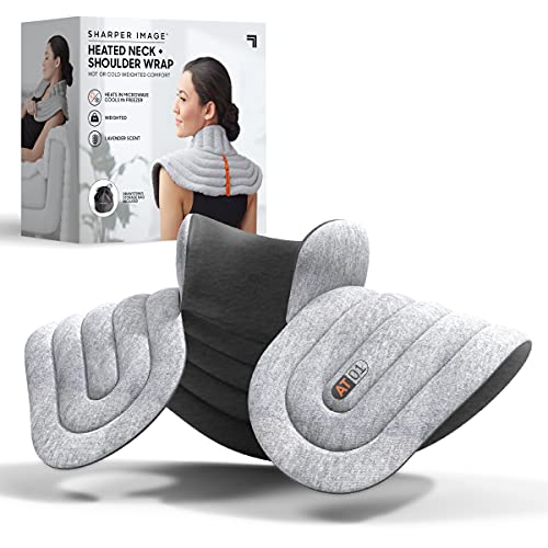 SHARPER IMAGE Warm & Cooling Herbal Aromatherapy Neck & Shoulder Plush Wrap Pad for Soothing Muscle Pain and Tension Relief Therapy, 100% Natural Lavender & Herb Spa Blend, Holiday Gift