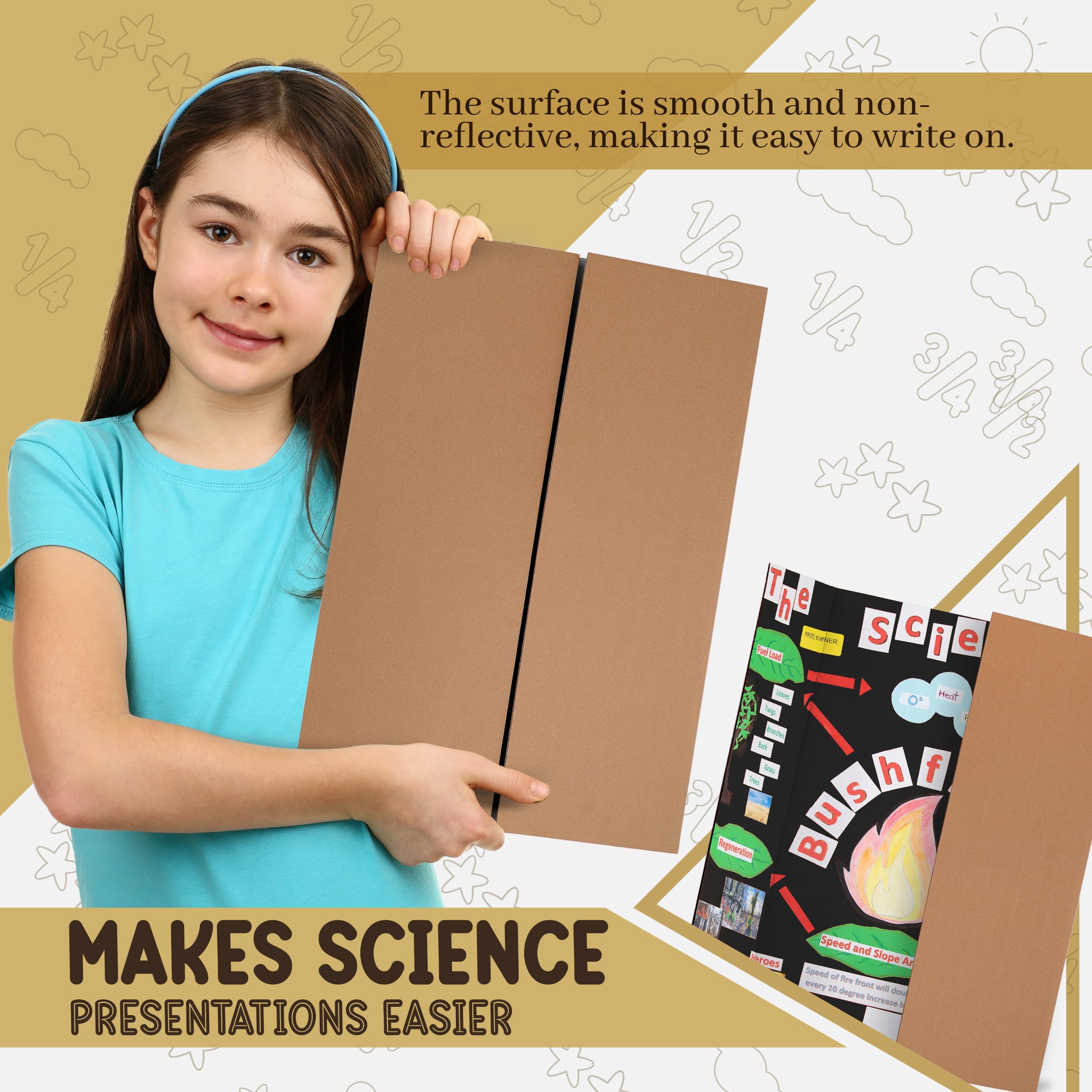 Black Tri-Fold Presentation Board 36" x 48" Corrugated Tabletop Display Exhibition Board Lightweight and Portable with Smooth Surface Great for School Projects and Business presentations - by Emraw