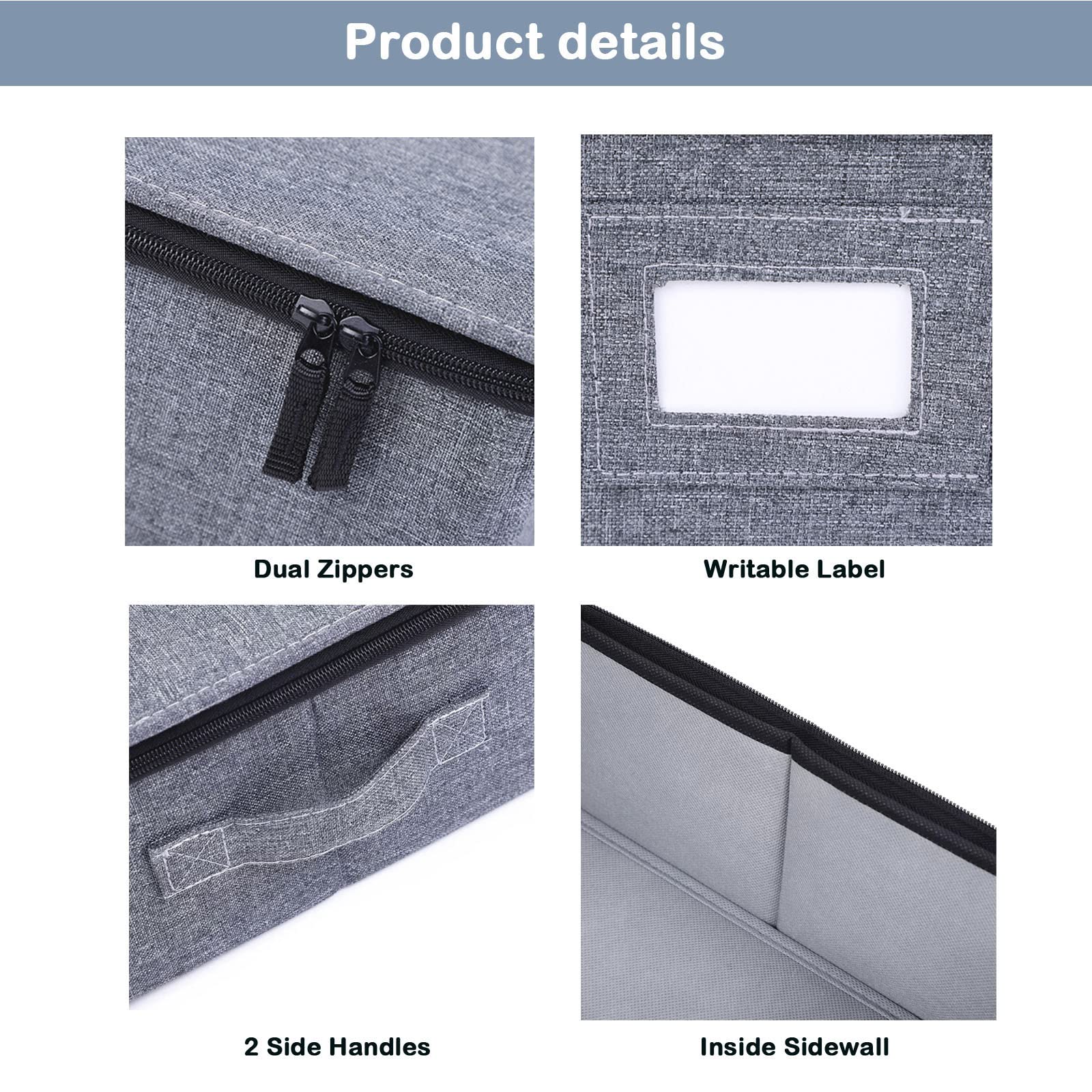 TEYIKA 2 Pcs China Storage Containers, Platter Storage Case Containers, 5.5'' Tall with Hard Shell, Structured Top, Bottom and Sides, 8 Felt Dividers Included(17'' x 13'' x 5.5''), Grey 2 Pack