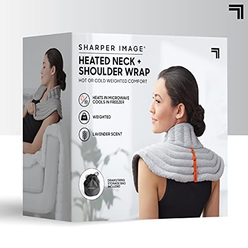 SHARPER IMAGE Warm & Cooling Herbal Aromatherapy Neck & Shoulder Plush Wrap Pad for Soothing Muscle Pain and Tension Relief Therapy, 100% Natural Lavender & Herb Spa Blend, Holiday Gift