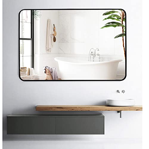 COREAET 30x40 Bathroom Mirror Black Metal Mirror Large Wall Mounted Decor Mirror 40 x 30 inch Rectangle Vanity Mirror Wall Mounted Vertical or Horizon