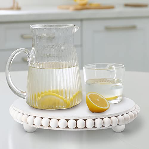 Yookeer 2 Pcs Wooden Risers for Displays Round Wood Riser Distressed Wood Risers Farmhouse Pedestal Display Stand Rustic Pedestal Stand Beaded Decor for Tiered Trays Home(6/ 9.5 Inch,White)