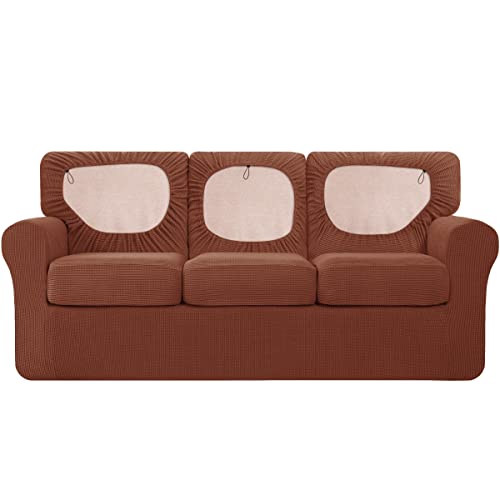 subrtex 7 Pieces Sofa Covers,Multifunctional Sofa Slipcovers with Separate Cushion Covers and Seperate Backrest Covers Furniture 3 Seaters Protector(Large,Brick)