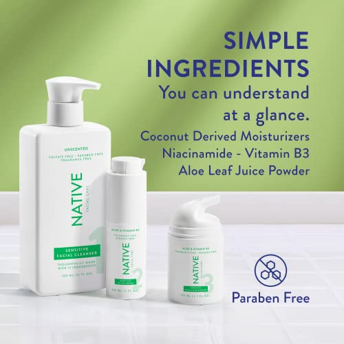 Native Sensitive Skin Bundle - Facial Cleanser (2), Facial Moisturizer (1) and Facial Serum (1) - The Perfect 3-Step Routine for Sensitive Skin