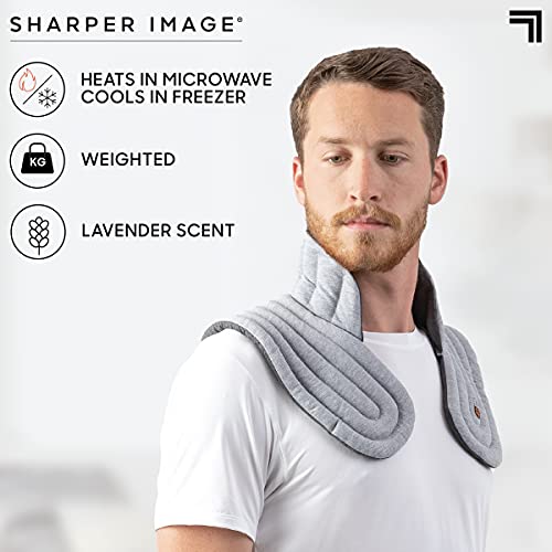SHARPER IMAGE Warm & Cooling Herbal Aromatherapy Neck & Shoulder Plush Wrap Pad for Soothing Muscle Pain and Tension Relief Therapy, 100% Natural Lavender & Herb Spa Blend, Holiday Gift