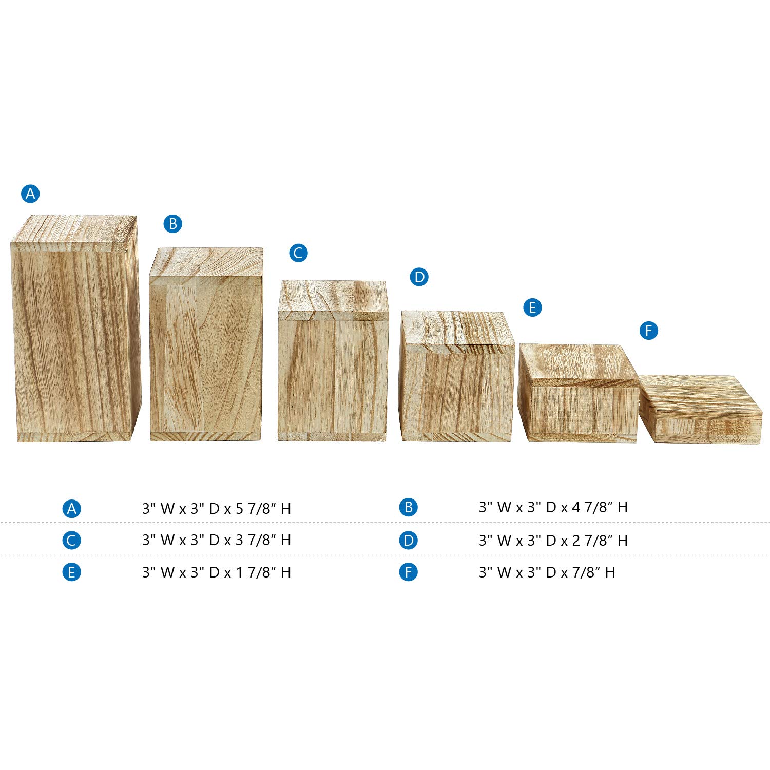MOOCA Wooden 6 Pcs Square Risers for Display Jewelry and Accessories Display Stand Wooden Risers For Jewelry Figurine, Oak