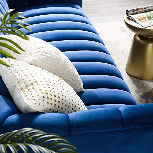 Modway Entertain Vertical Channel Tufted Performance Velvet Sofa Couch in Navy