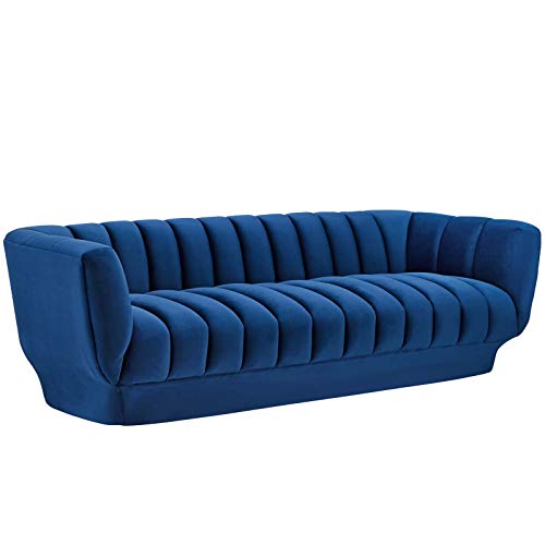 Modway Entertain Vertical Channel Tufted Performance Velvet Sofa Couch in Navy