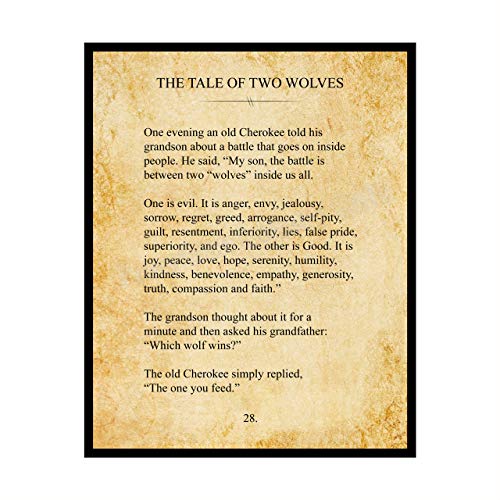 "The Tale of Two Wolves" Cherokee Indian Tale-Vintage Book Page Print -8 x 10" Spiritual Wall Art Print-Ready to Frame. Inspirational Home-Office-Classroom-Library Decor. Great Native American Sign!