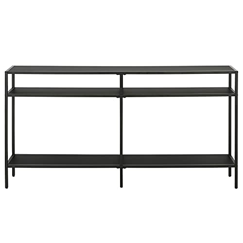 Henn&Hart 55" Wide Rectangular Console Table with Metal Shelves in Blackened Bronze, Entryway Table, Accent Table for Living Room, Hallway