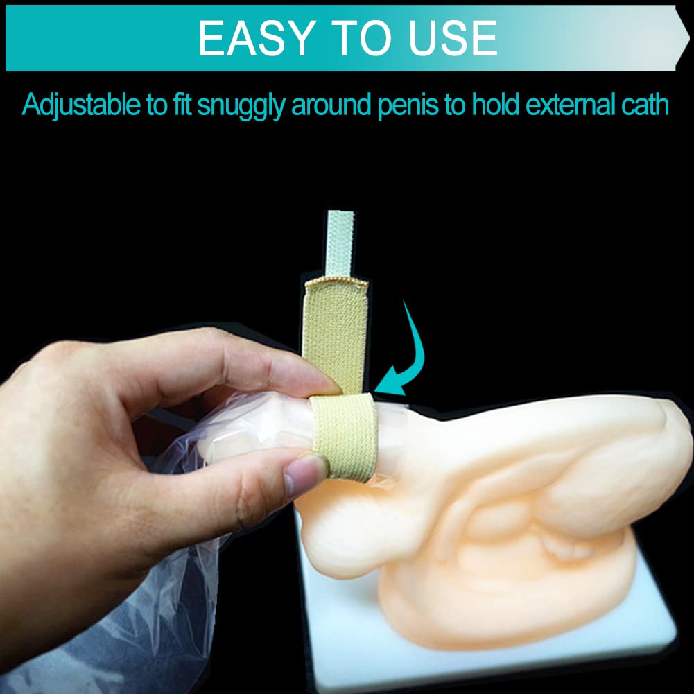 Reusable Male External Catheter Strap Leak Free Condom Cath Fixer Adjustable Penile Sheaths Urinary Condom Straps Holder Band for Prostate Surgery Men Patients Camel, 10 Pcs
