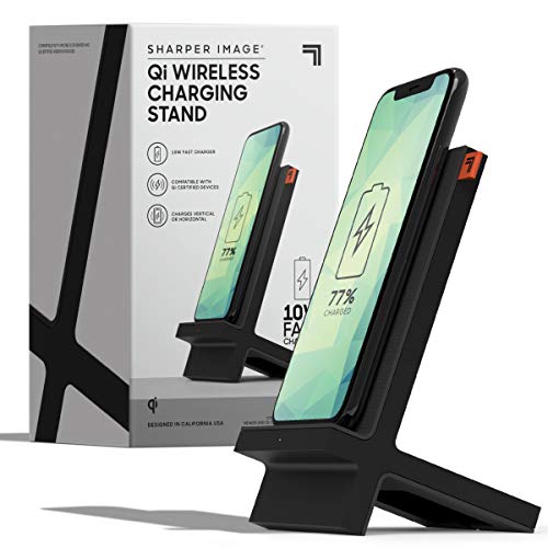 SHARPER IMAGE Wireless Qi Charging Dock, Wirelessly Charge Compatible Devices, 10-Watt Fast Charger, Sleek Stand with Finish Protecting Coating, Ultimate Smartphone Accessory