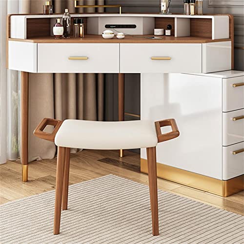 i-POOK Luxury Modern Corner Vanity Table Set with 17.51" Touched Led Lights Mirror, 1 USB Plug and 2 Two-Prong Outsiat, White Wood Makeup Dressing Table with Stools for Girls Bedroom