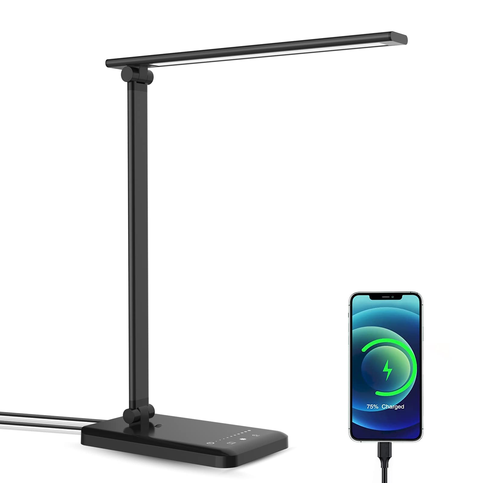 Starmell LED Desk Lamp for College Dorm Room with USB Charging Port Dimmable Desk Light Home Office with 10 Brightness Levels 5 Color Modes Auto Timer, Eye-Caring Table Lamp for Study Reading