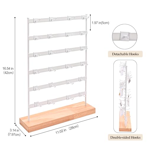 Lolalet Earring Display Stand for Selling, 6 Tier Earrings Display Rack with 24 Adjustable Hooks, Jewelry Display Stand for Vendors Earrings, Keychain Cards Retail Display -White
